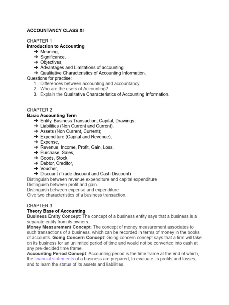 Accounts XI Summary | PDF