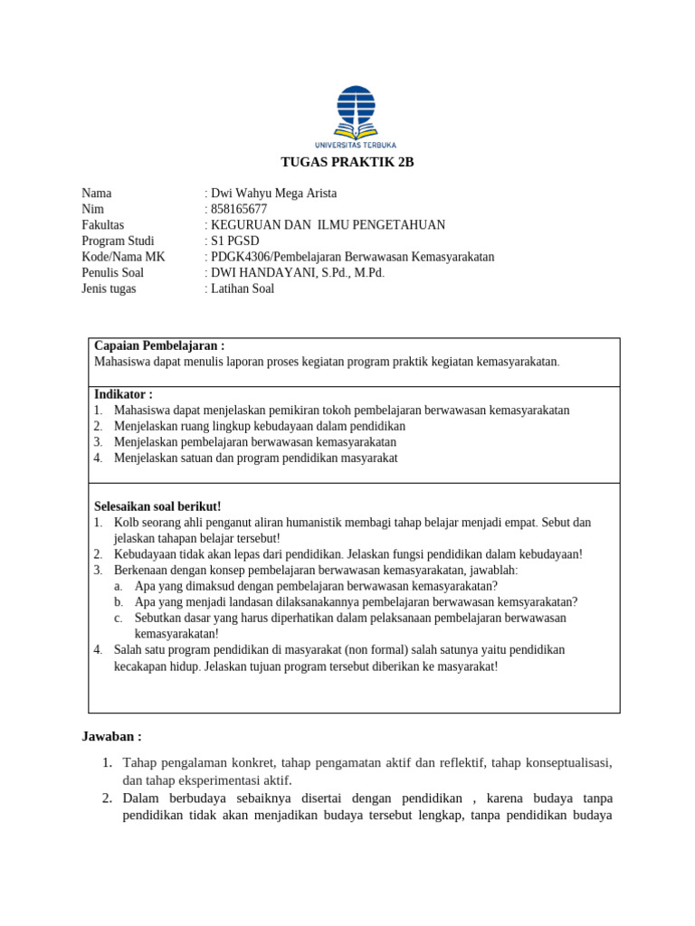 DWI WAHYU MEGA ARISTA (858165677) TUGAS 2b PBK - LATIHAN SOAL | PDF