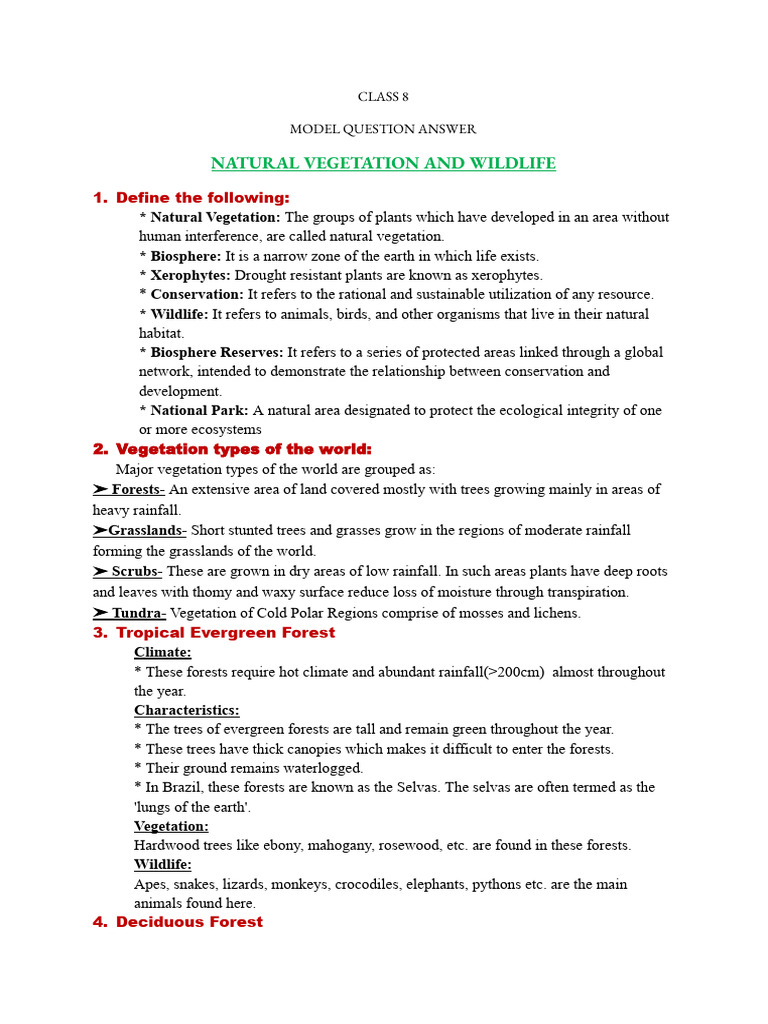 Natural Vegetation and Wildlife Resources Social Studies Viii 12 08 ...