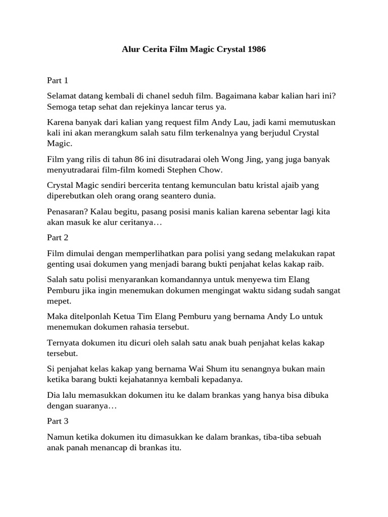 Alur Cerita Film Magic Crystal 1986 | PDF