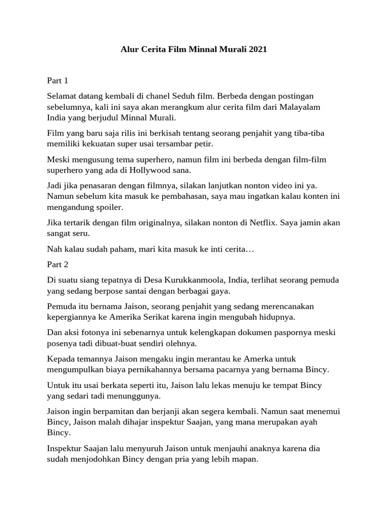 Alur Cerita Film Minnal Murali 2021 | PDF