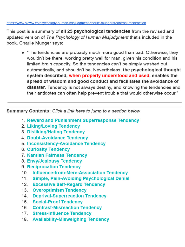 25 Psychological Tendencies From The Psychology of Human Misjudgment by ...
