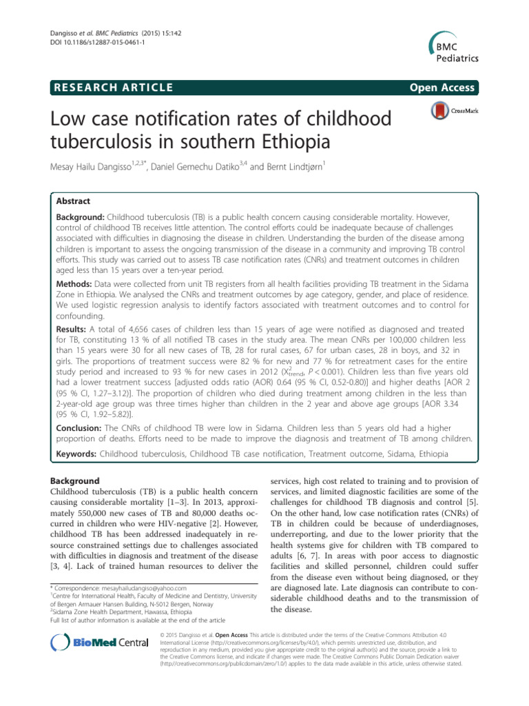Low Case Notification Rates of Childhood Tuberculosis in Southern ...
