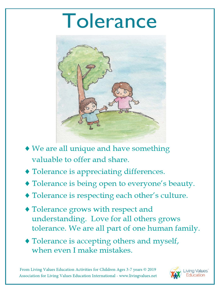 Living Values Education Poster Children Ages 3 7 Tolerance | PDF