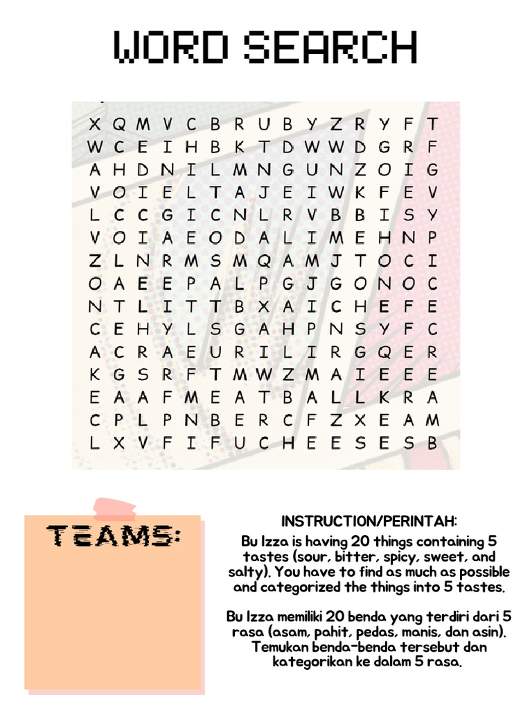 WORD SEARCH bahasa inggris kelas 5 tastes bab 1 kurikulum merdeka | PDF