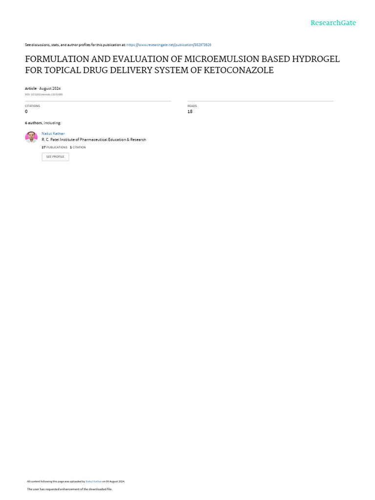 Formulation and Evaluation of Microemulsion Based Hydrogel For Topical Drug Delivery System of ...