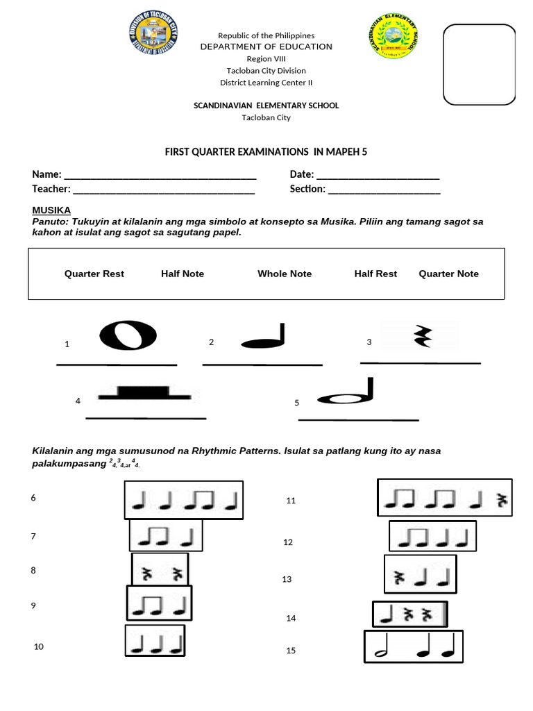 Mapeh 5 1ST Quarter Exams Final | PDF