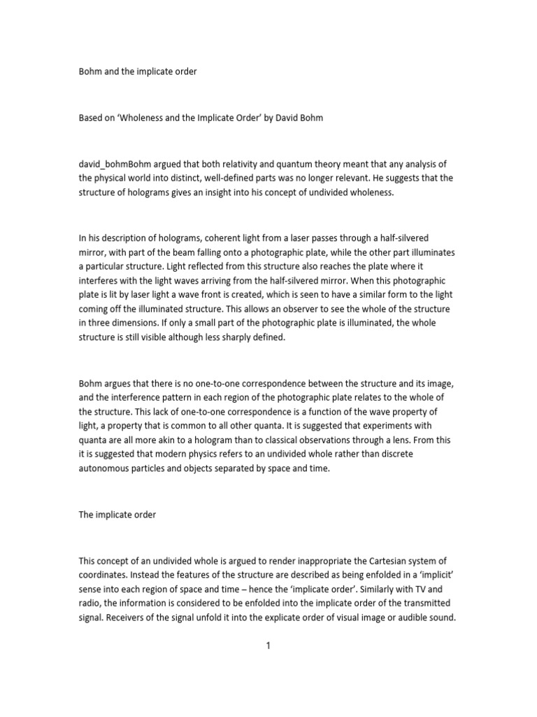 wholeness and implicate order synopsis - Copy | PDF