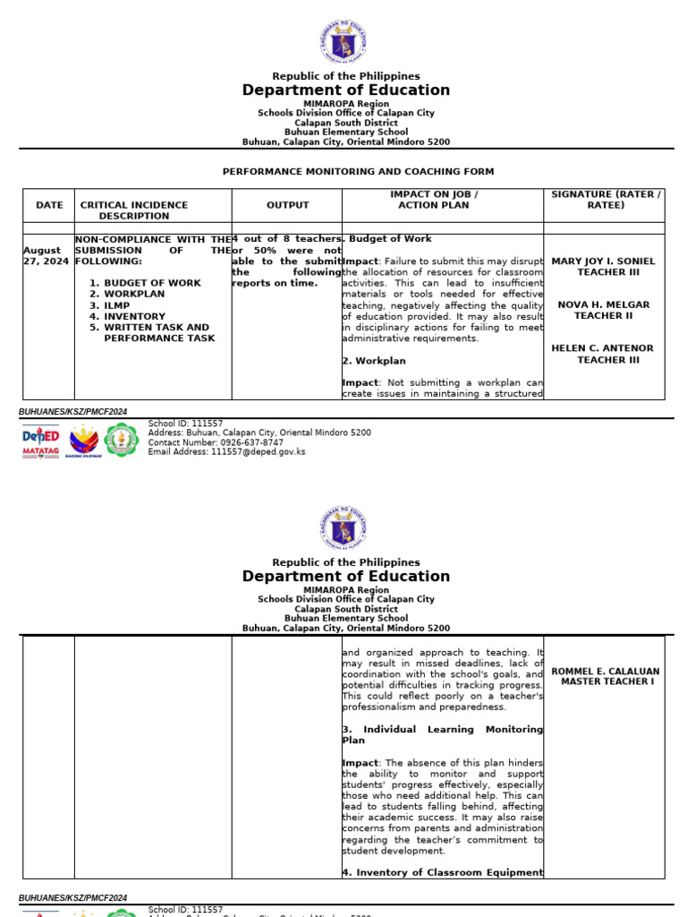 Performance Monitoring And Coaching Form Pdf