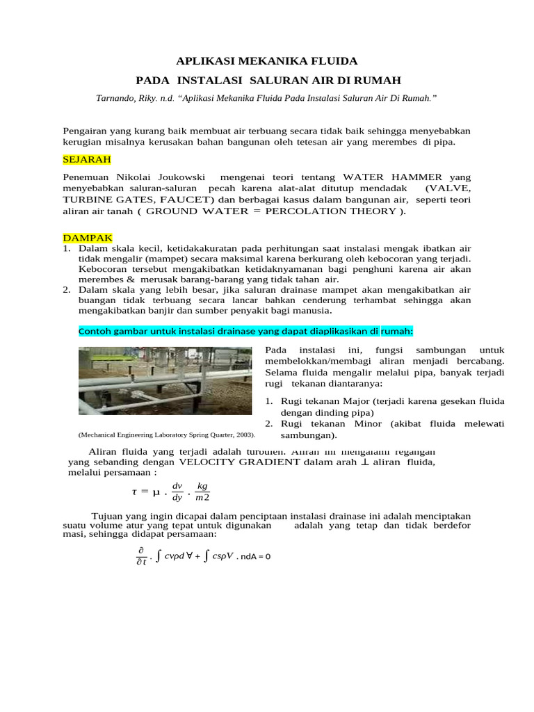 MATERI POSTER APLIKASI MEKANIKA FLUIDA | PDF