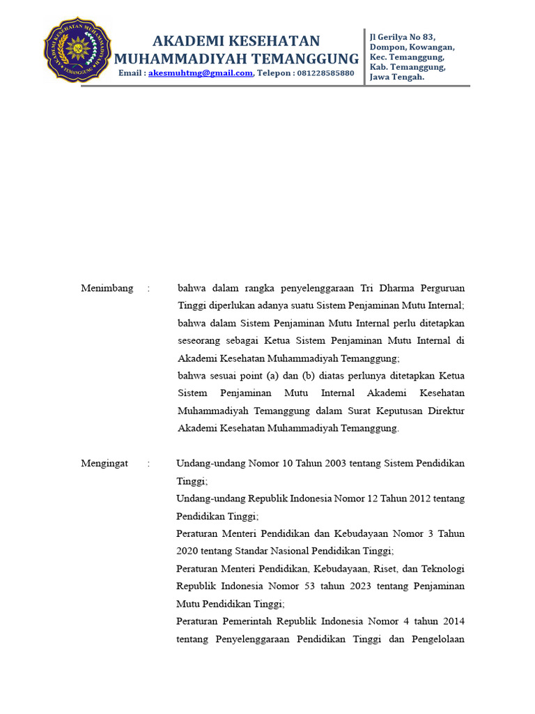 SK Ketua SPMI AKMT-1 | PDF