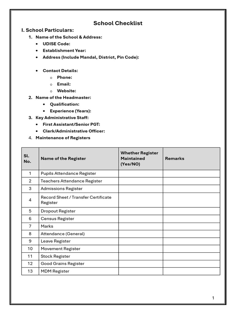 School Checklist Draft 5 | PDF