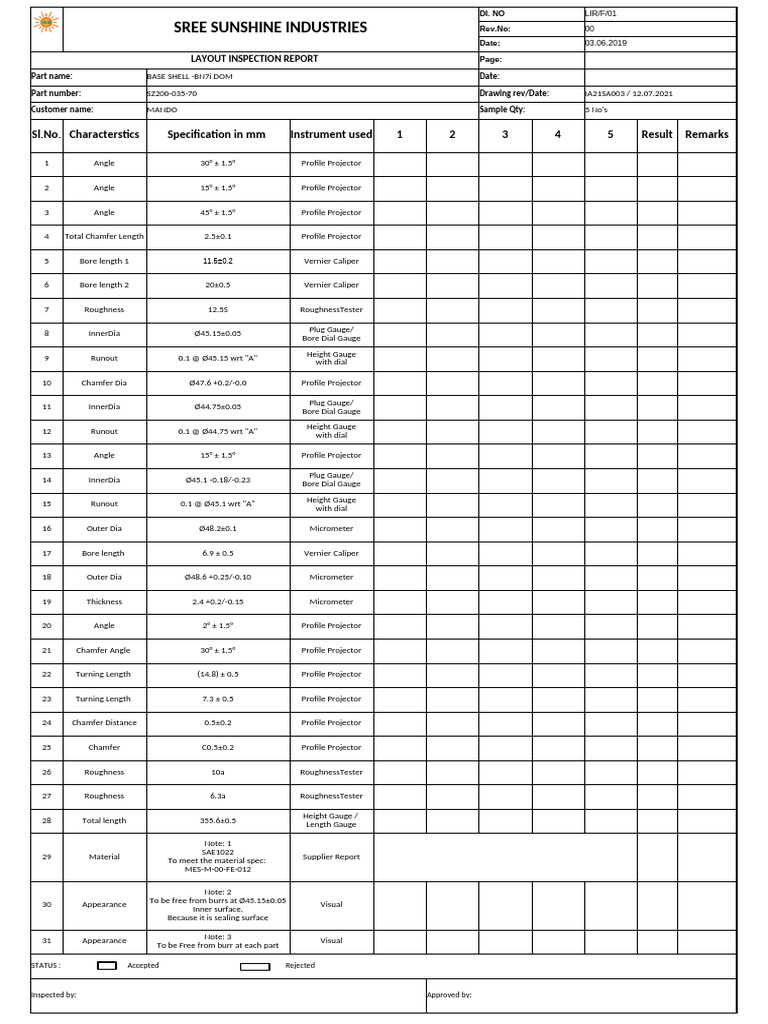 Layout Inspection Report - BN7i GEN | PDF