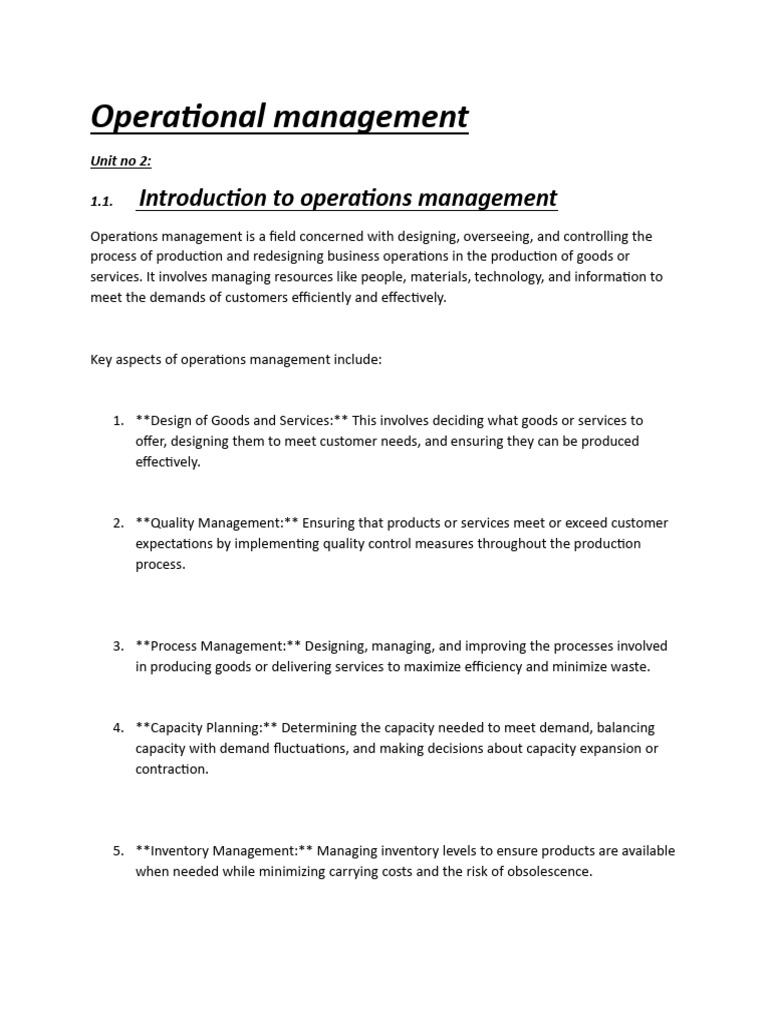 Operations Management 3 Unit | PDF