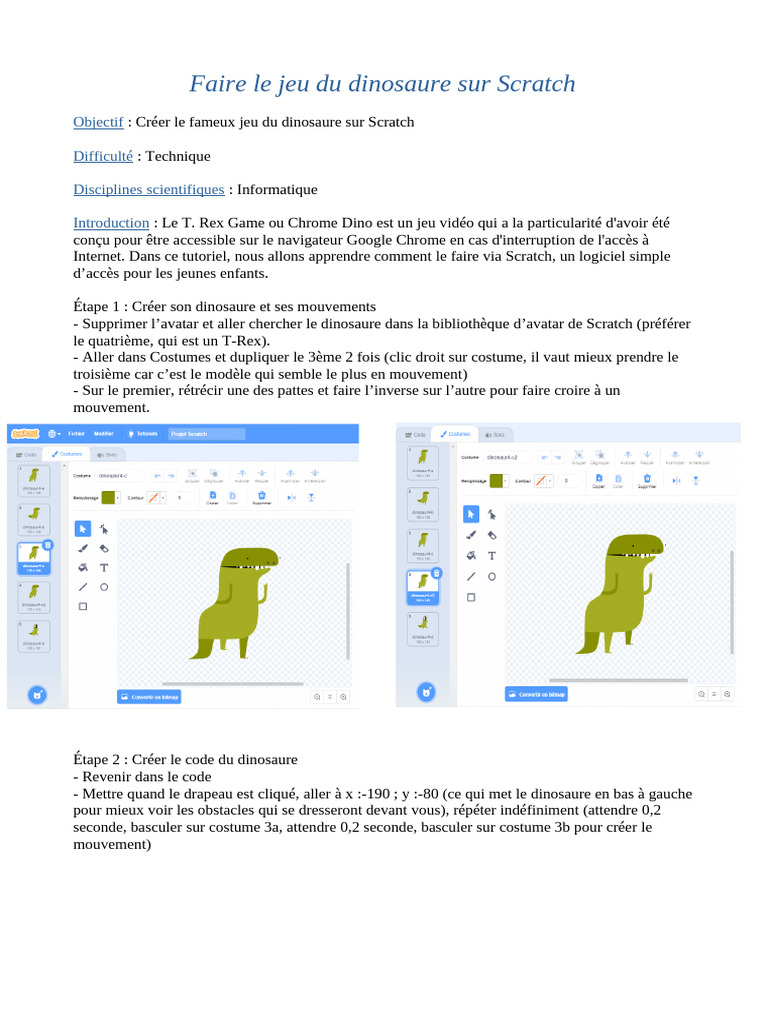 Tuto Scratch - Le Jeu Du Dinosaure Faire Le Google Dino Sur Scratch - Prototype | PDF