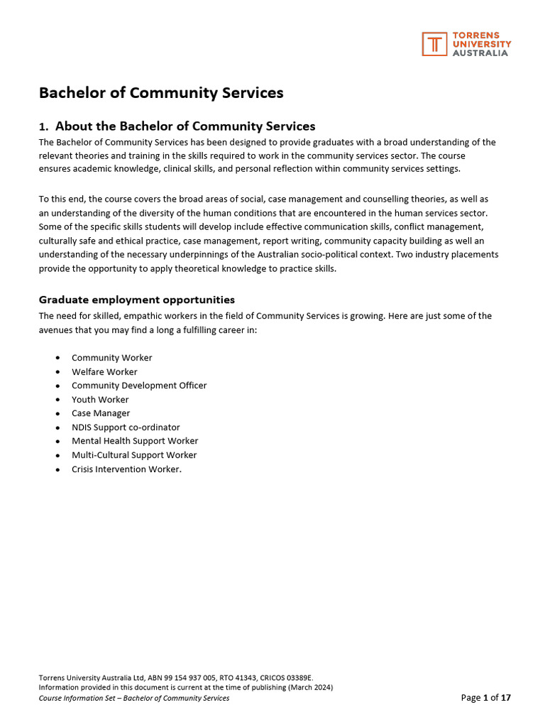 Bachelor of Community Service - Torrens | PDF