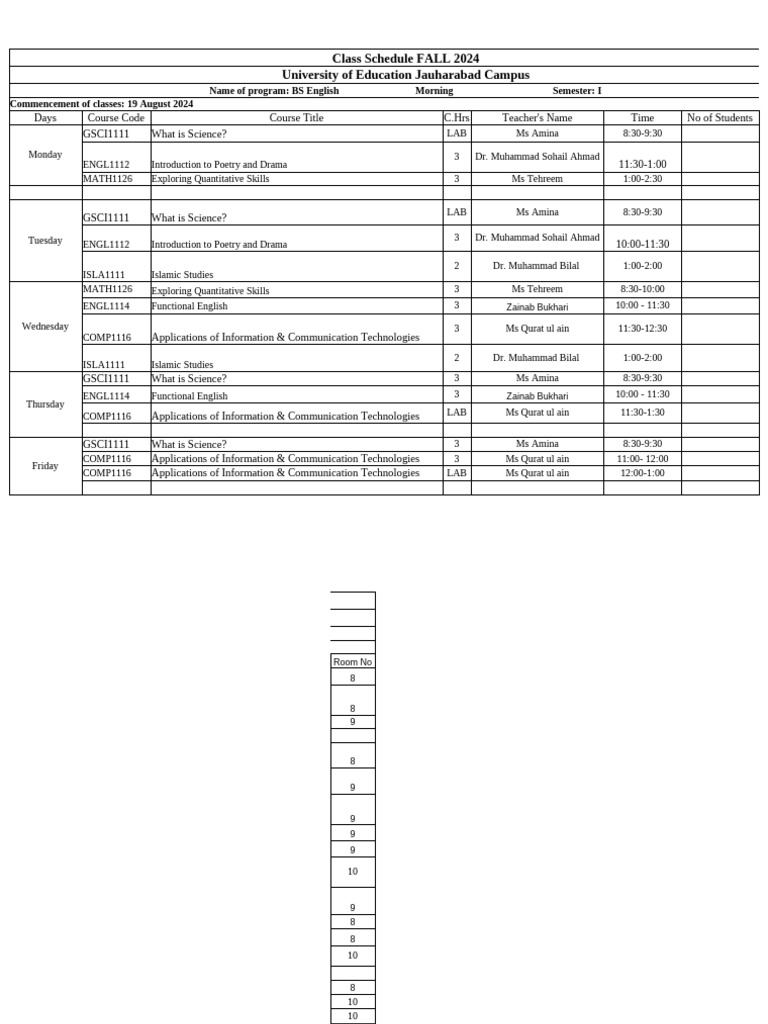 Fall Timetable 2024 | PDF