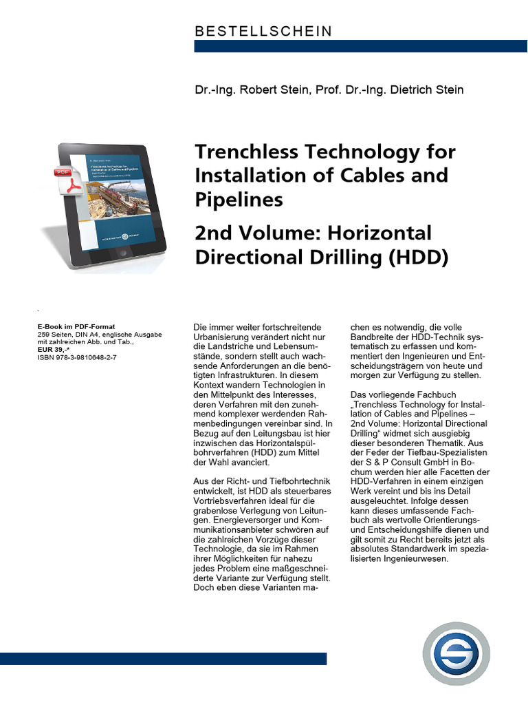 Trenchless Technology For Installation of Cables and Pipelines 2nd ... | PDF