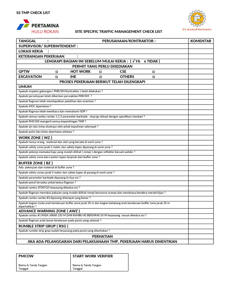 SS TMP Check List 2023 | PDF