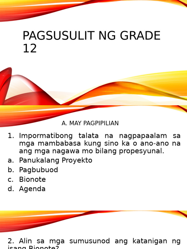 Pagsusulit NG Grade 12 | PDF