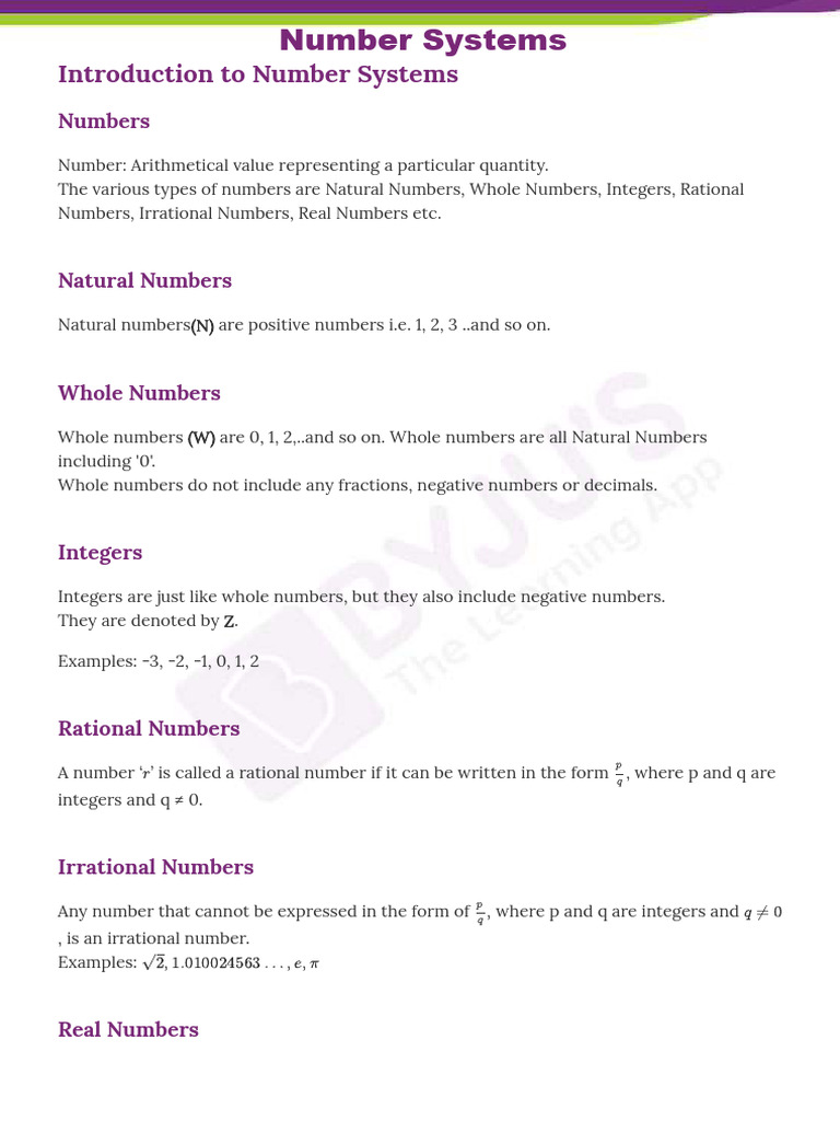 Class 9 Maths Notes Chapter 1 Number System | PDF