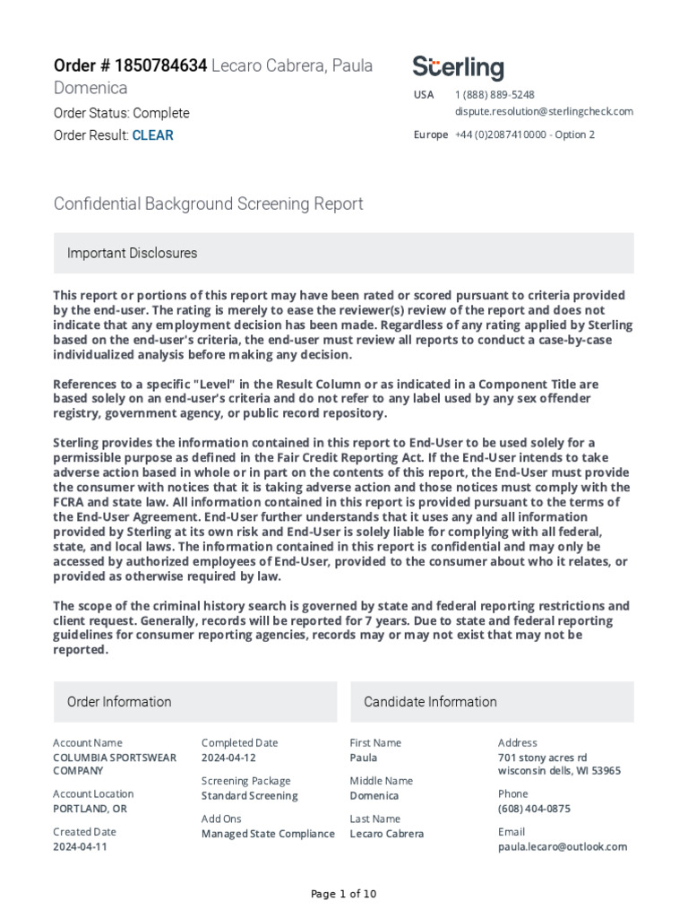 Confidential Background Screening Report | PDF | Credit History | Credit