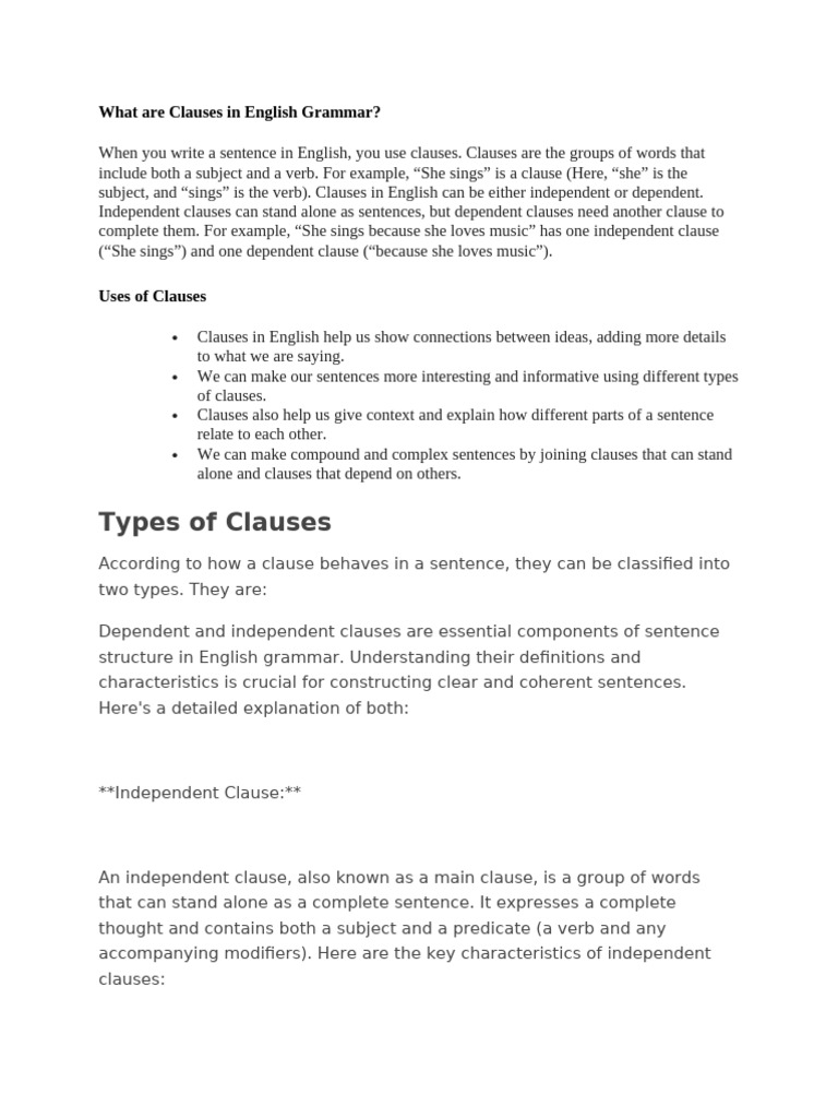 Clauses in English Grammar | PDF
