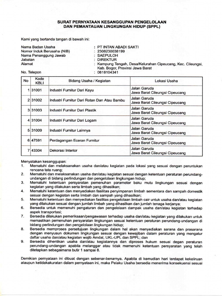 Surat SPPL | PDF