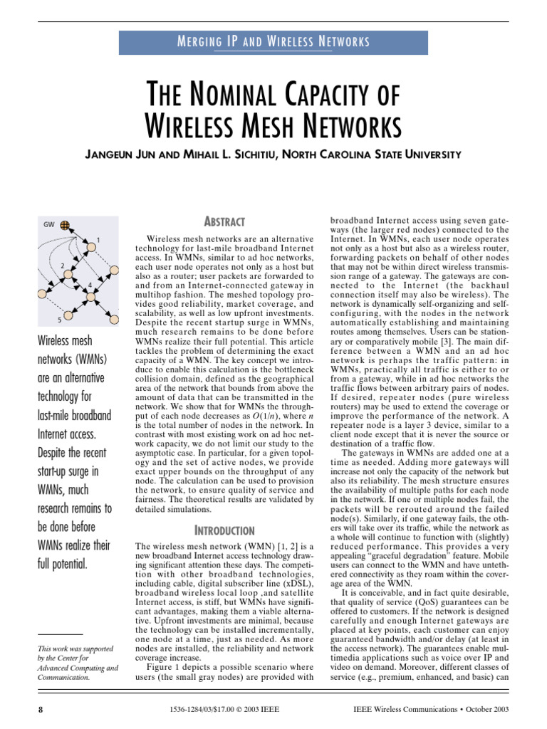 The Nominal Capacity of Wireless Mesh Networks | PDF