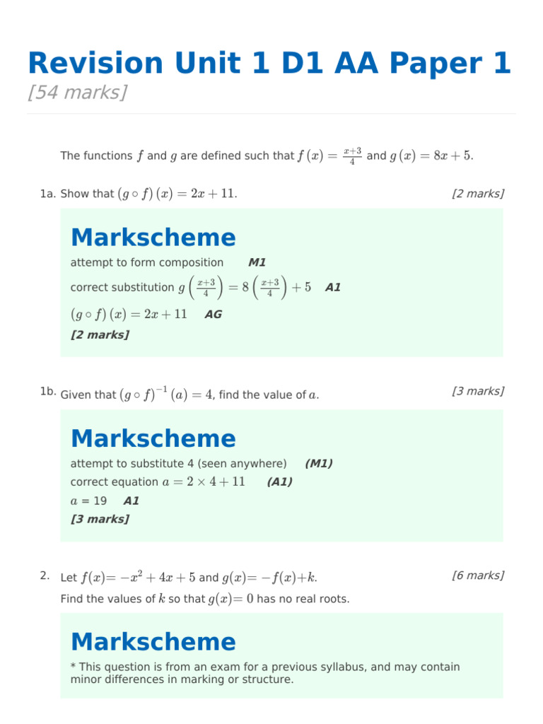 Revision_Unit_1_D1_AA_Paper_1_markscheme | PDF