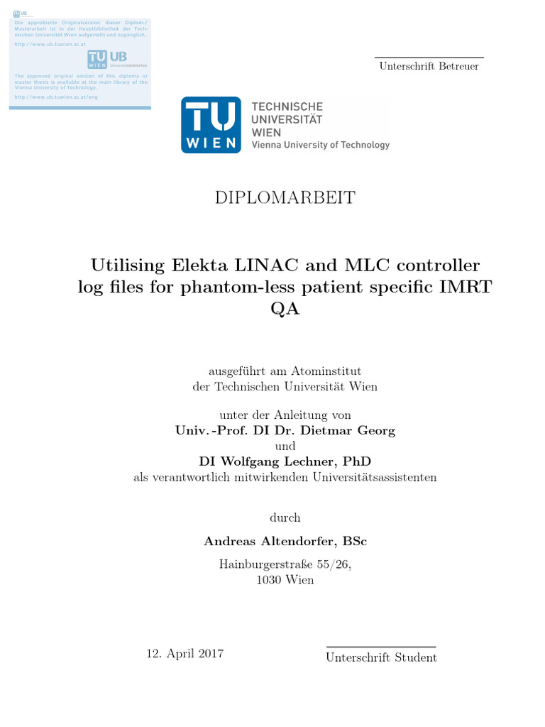 Altendorfer Andreas - 2017 - Utilising elekta LINAC and MLC controller log files.. | PDF