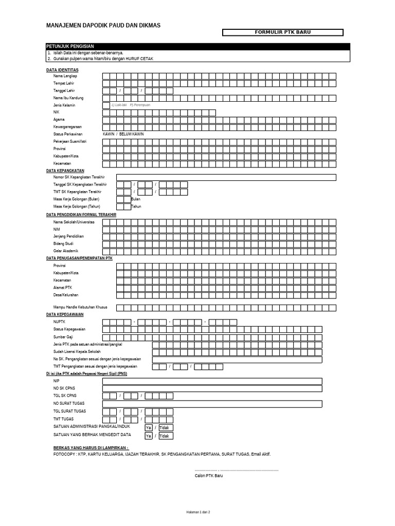 Form PTK Baru | PDF