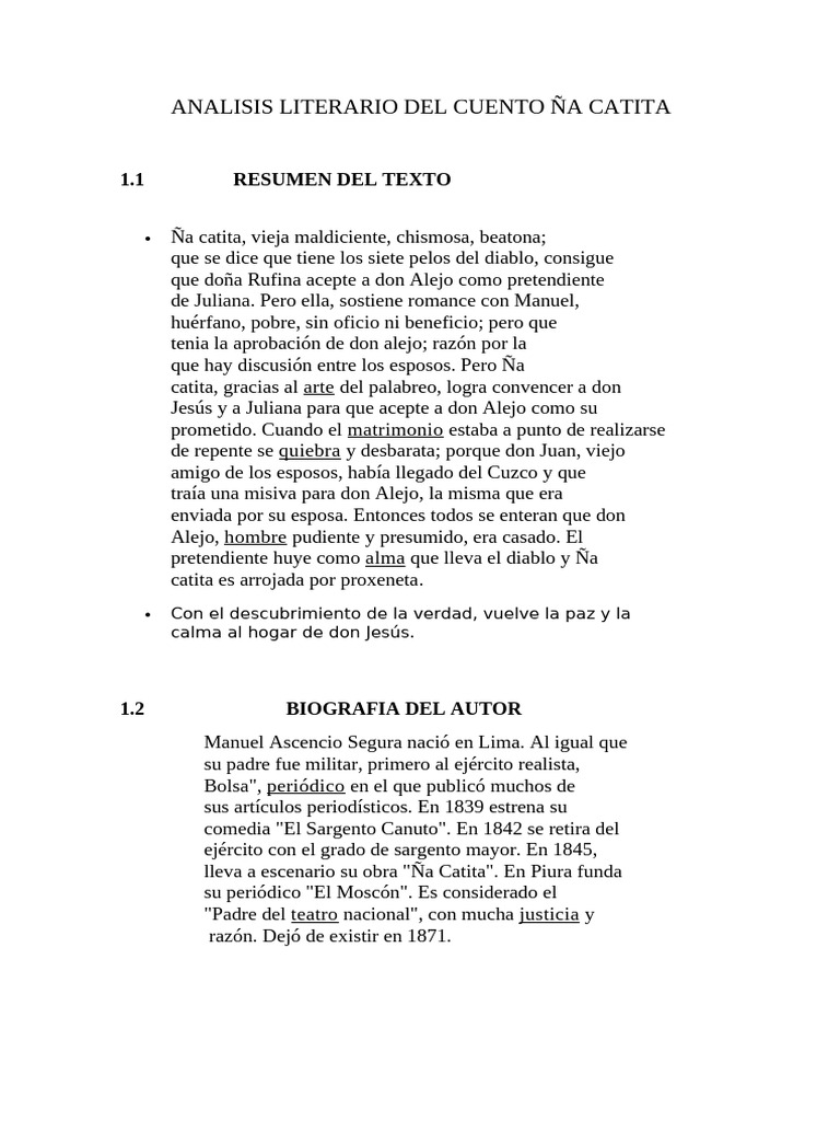 Analisis Literario Del Cuento Ña Catita | PDF