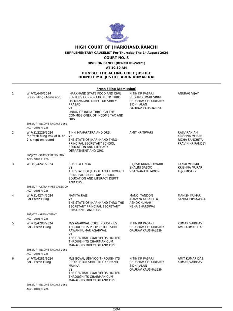 Display Causelist | PDF