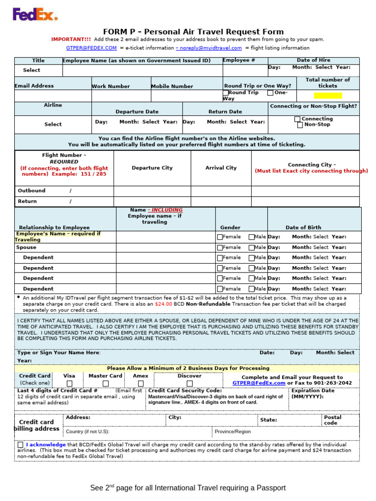 Personal Air Travel Request Form (Form P) | PDF