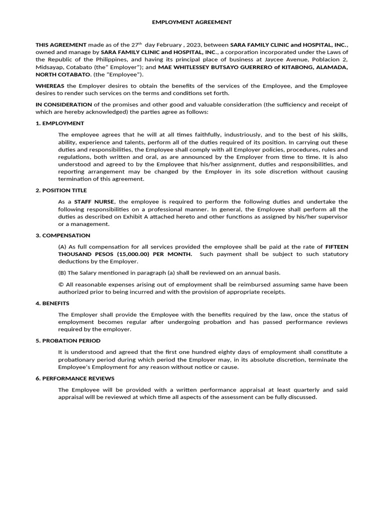 Employment Agreement | PDF