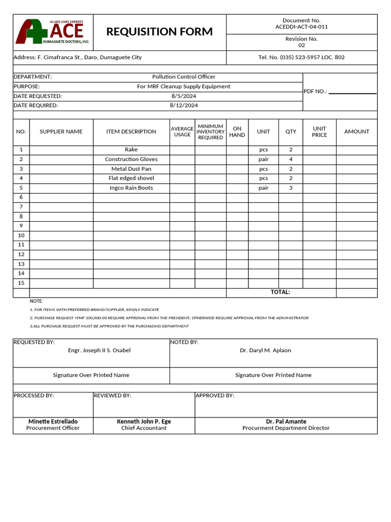 REQUISITION Form- MRF Cleanup | PDF