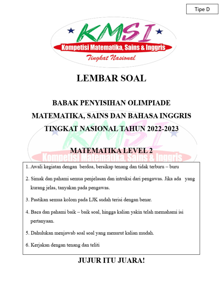 Soal Penyisihan Math Lev 2 (Tipe D) | PDF