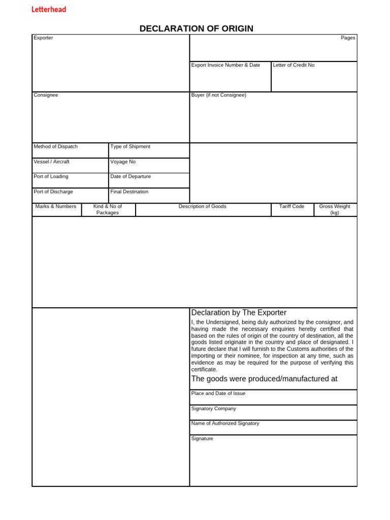 Declaration of Origin | PDF