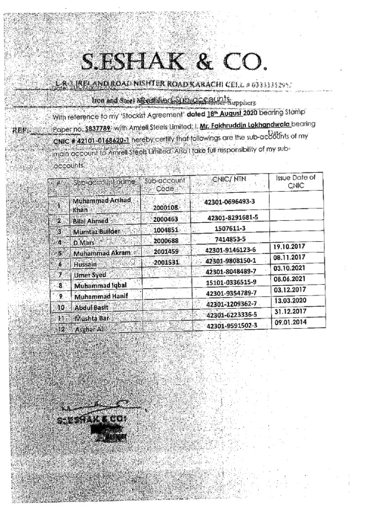 Fakhruddin Sub Account Letter | PDF