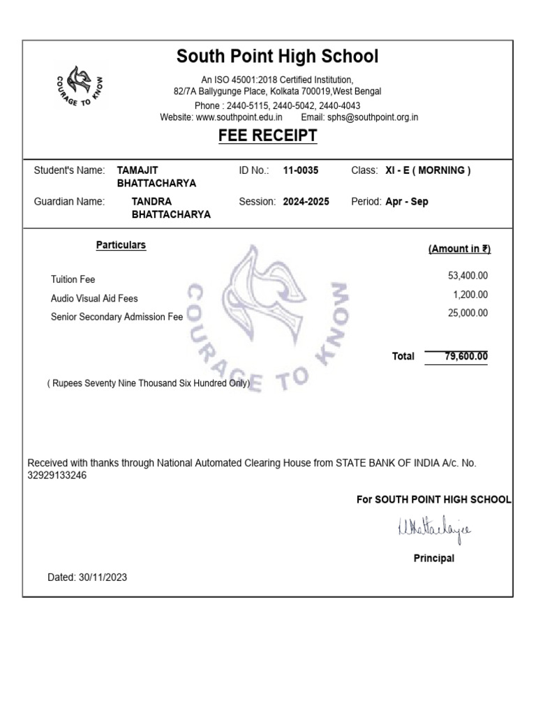 South Point High School Fee Receipt | PDF