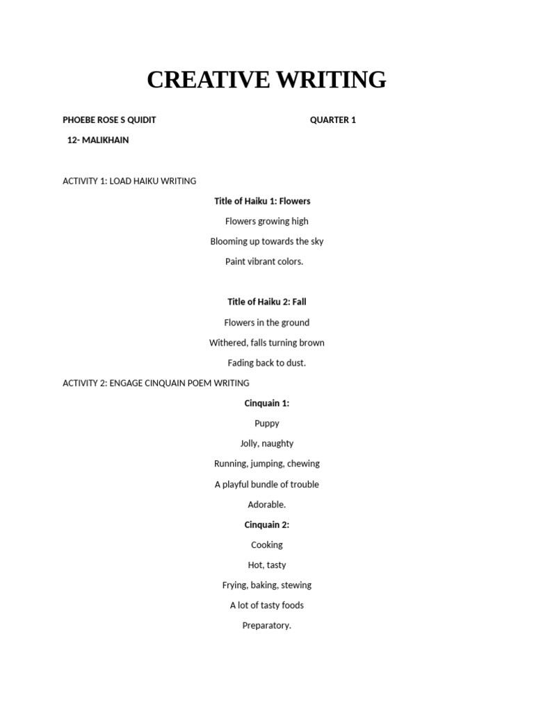 Creative Writing Week 1 | PDF