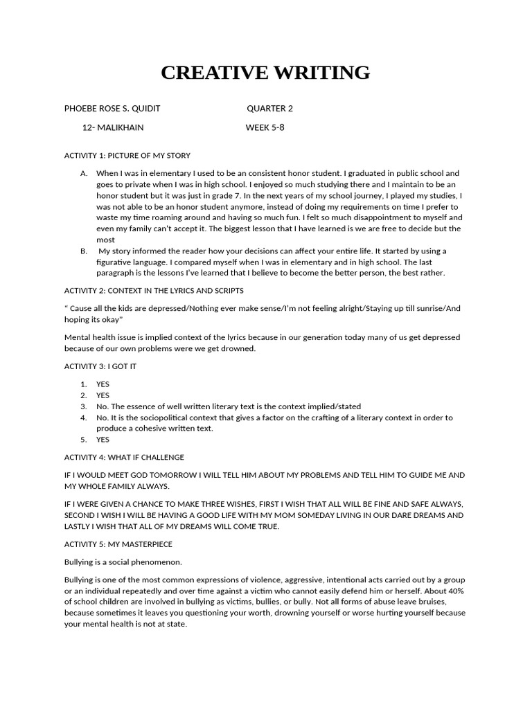 Creative Writing 5-8 | PDF