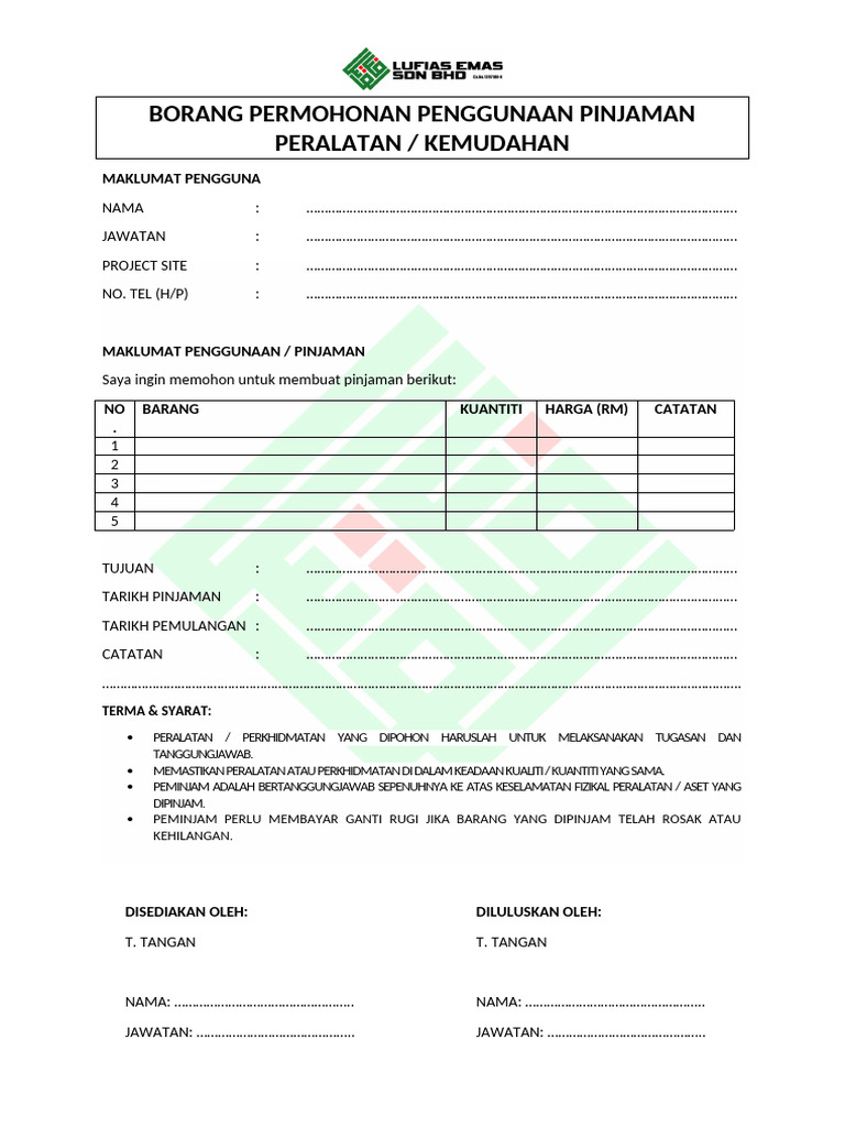 LESB Form - Borang Pinjaman Barang | PDF