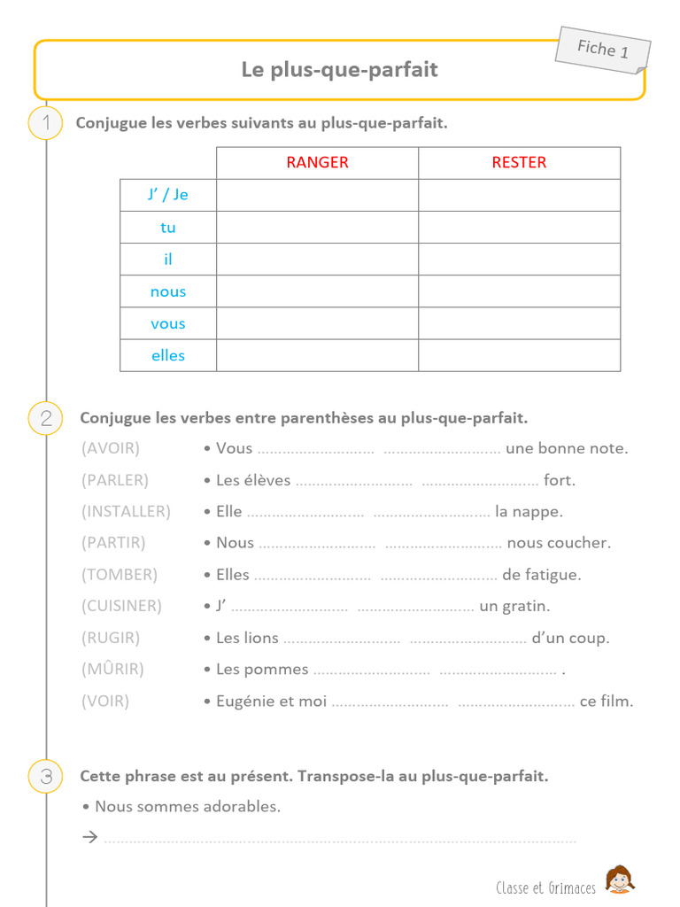 Fiche-dexercices-Le-plus-que-parfait | PDF