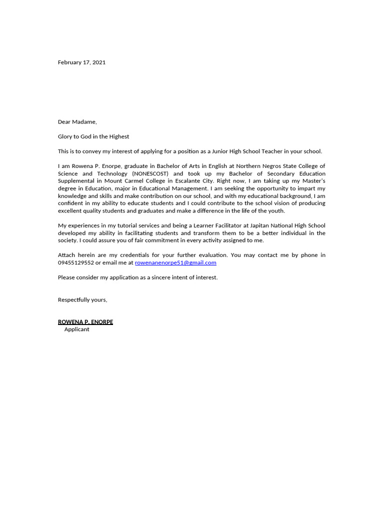 Als Application Letter | PDF