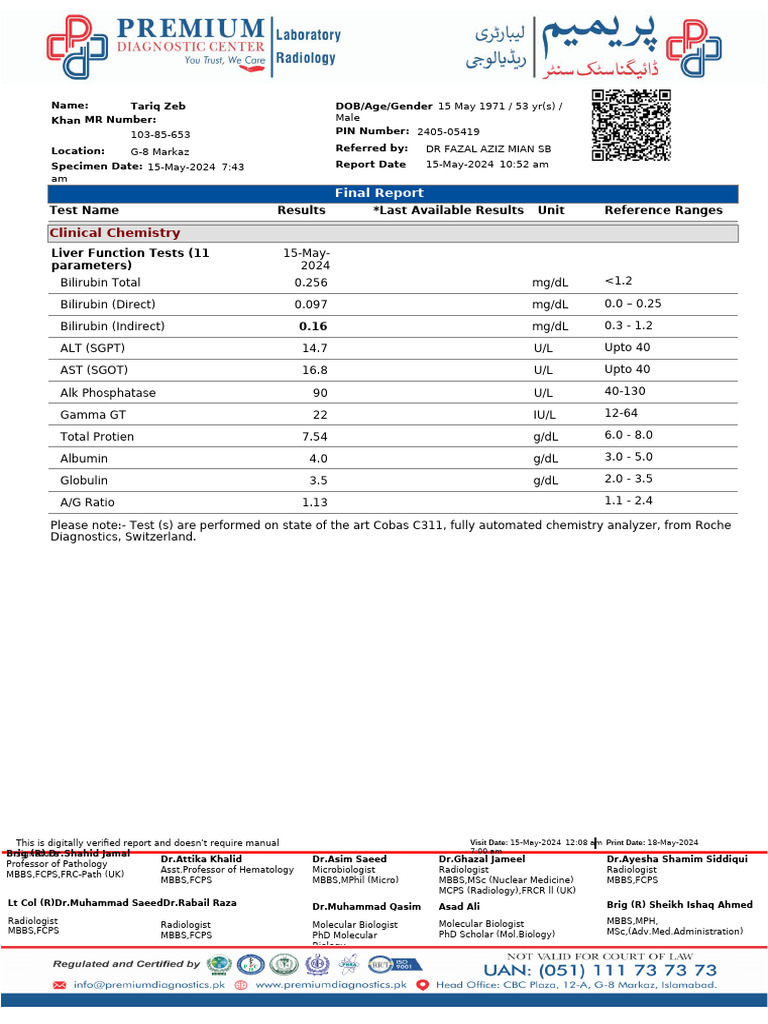 LFT, RFT, Lipid Profile Format | PDF