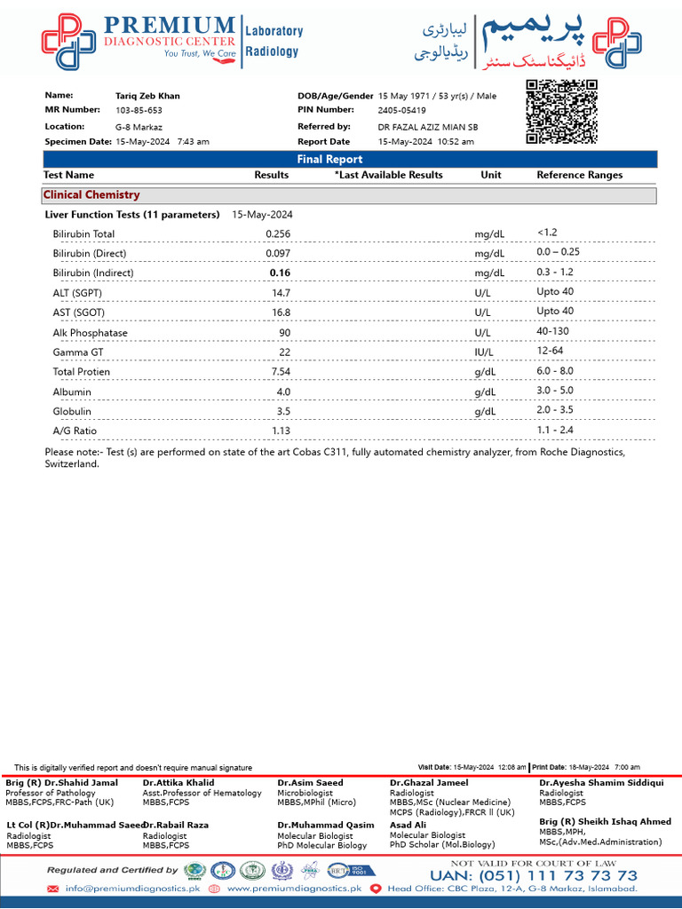 LFT, RFT, Lipid Profile Format | PDF