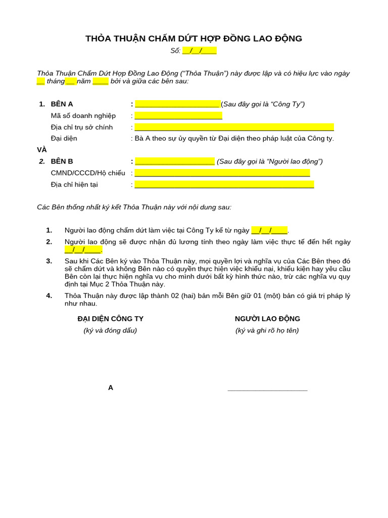 Thoa Thuan Cham Dut HDLD | PDF | Business | Finance & Money Management