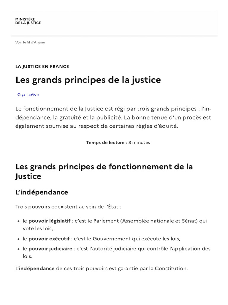 Les Grands Principes de La Justice - Ministère de La Justice | PDF